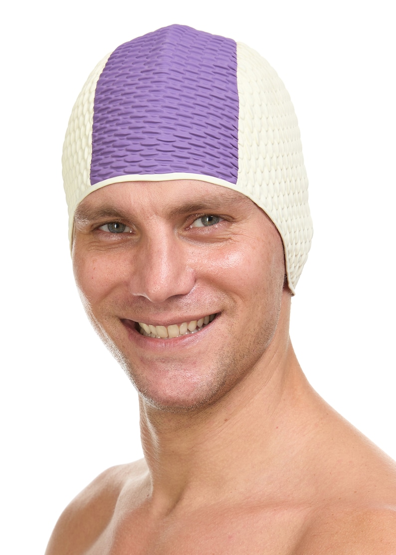 Beemo Swimming Caps for Men Two-tone Color Bubble Crepe Latex Long ...