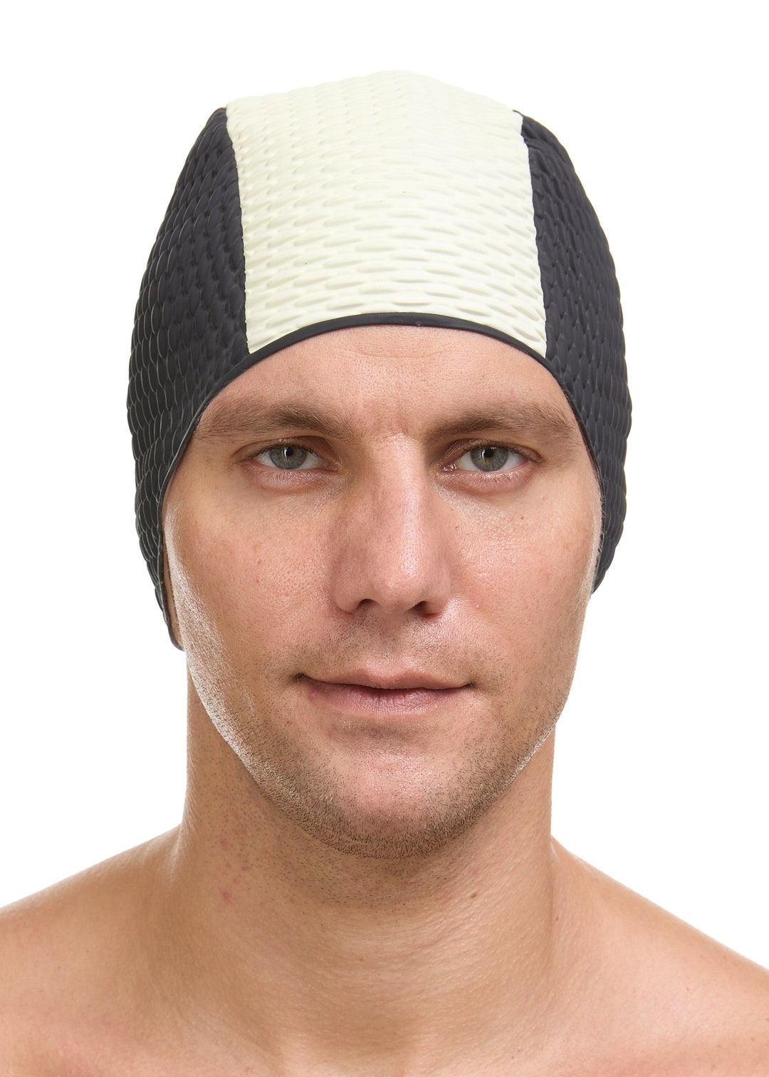 Beemo Swimming Caps for Men Two-tone Color Bubble Crepe Latex Long ...