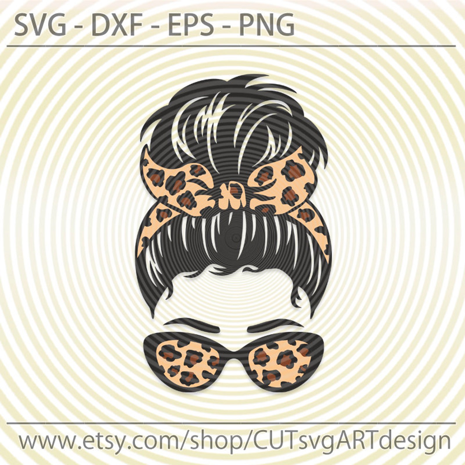 Messy Bun Bandana Glasses Leopard Print Svg Beautiful Girl Etsy