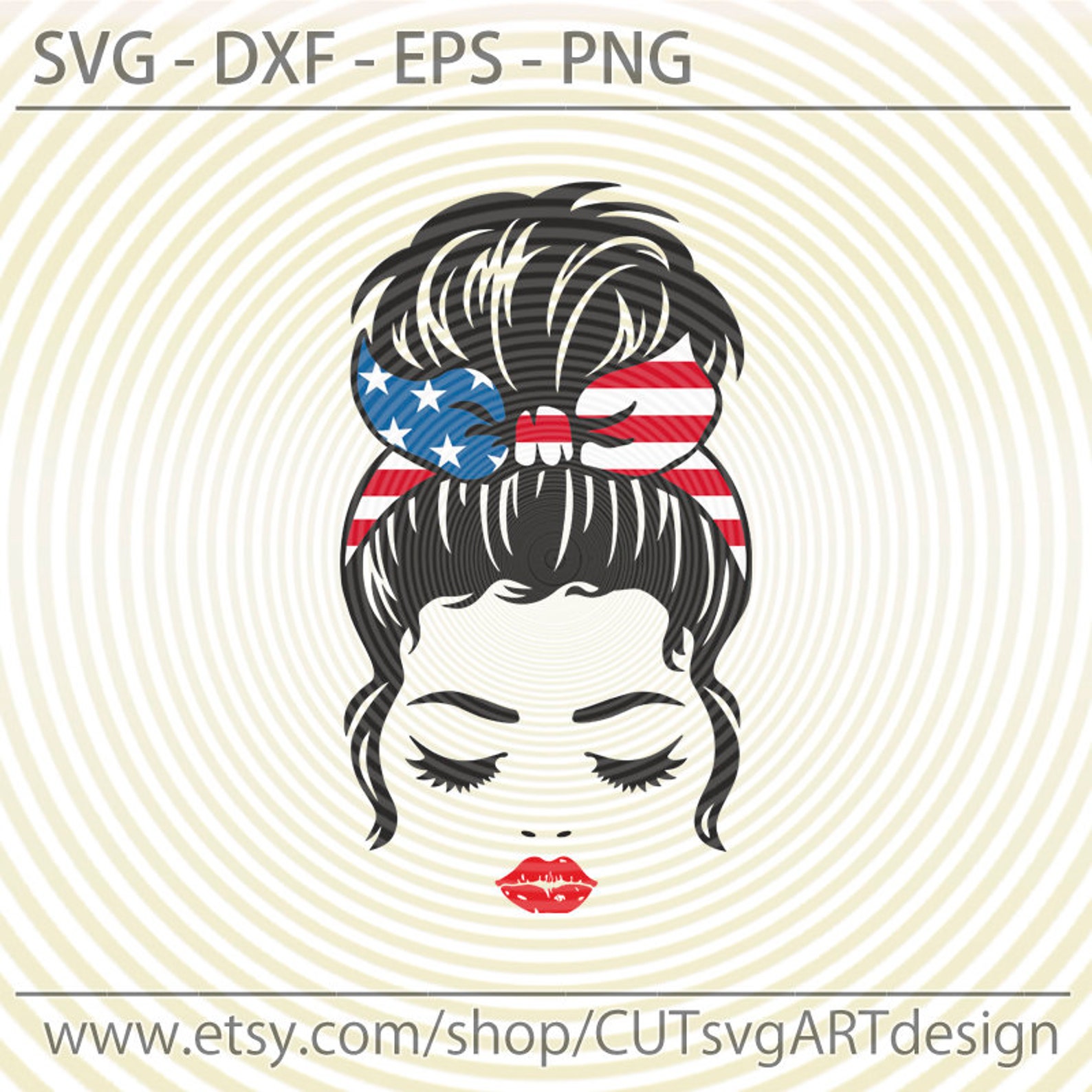 American Messy Bun Svg 4th Of July Svg Fourth Of July Svg Etsy