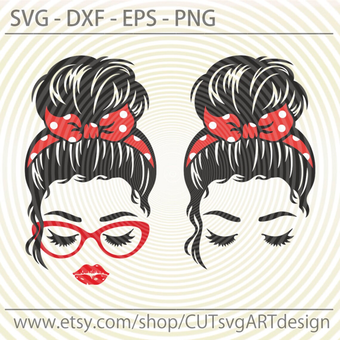 Messy Bun Bandana Glasses Layered Svg Beauty Girl Lady Woman Etsy
