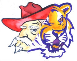 Divided Colonel Reb/tiger Heads Watercolor Painting - Etsy