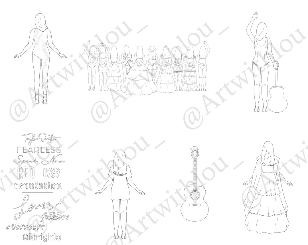 Taylor Swift: the Eras Tour Colouring Pages - Etsy