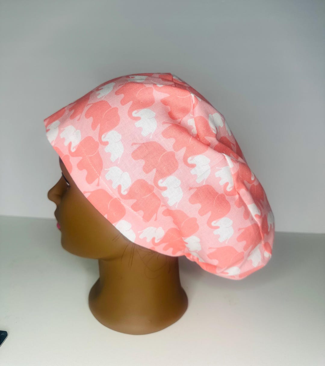 Mom & Baby Elephant Scrub Cap/ Euro Style With Optional Ribbon Tie Back ...