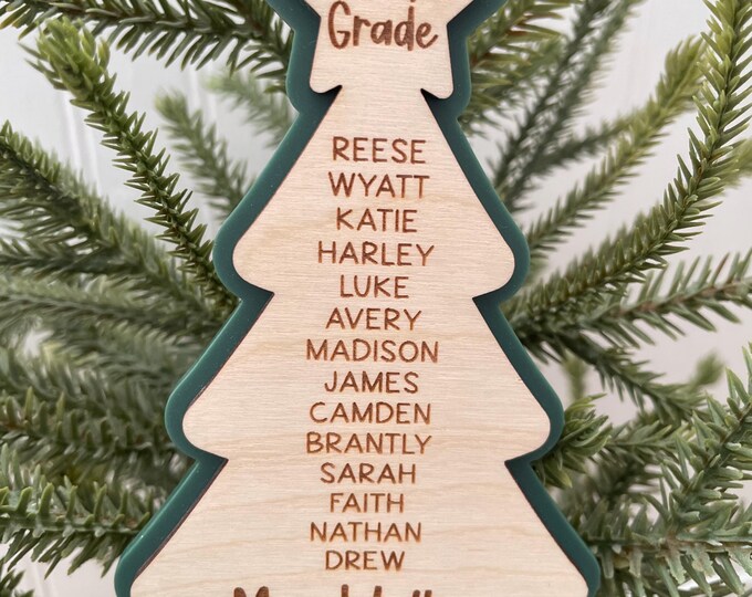 Personalized Class Christmas Tree Ornament | Teacher Gift | Wood ...