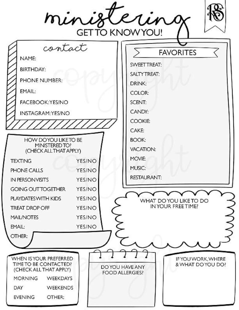 LDS Ministering Questionnaire Relief Society Get to Know You - Etsy