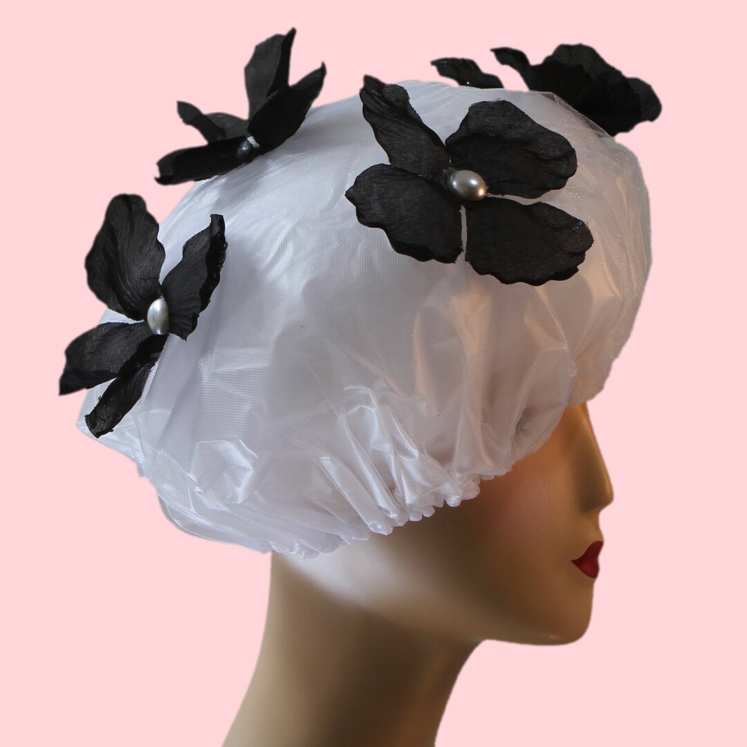 Diva Designer Shower Cap, Pearls & Petals. Black Petals - Etsy