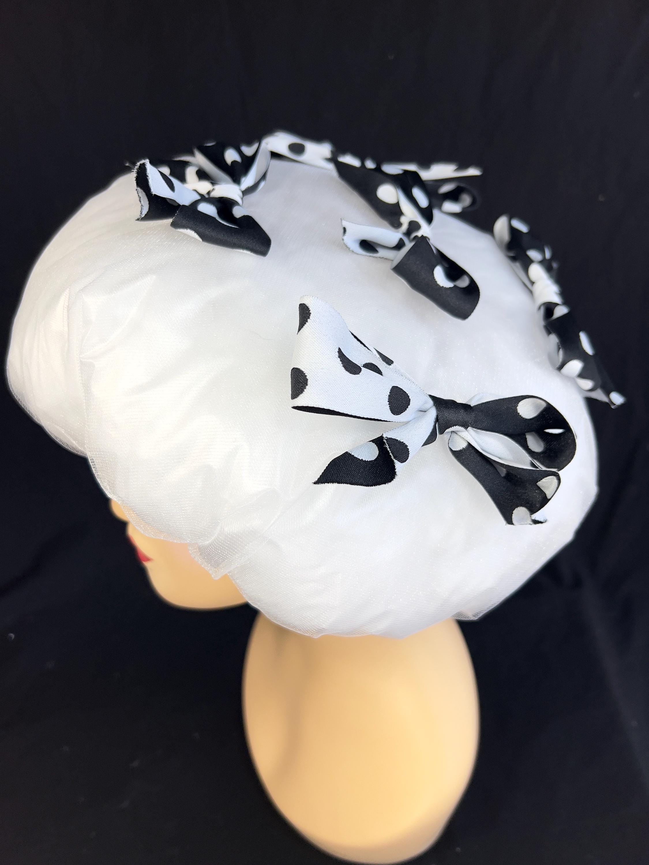 Bows, Polka Dot Designer Shower Cap: Reversible Black and White Ribbon ...