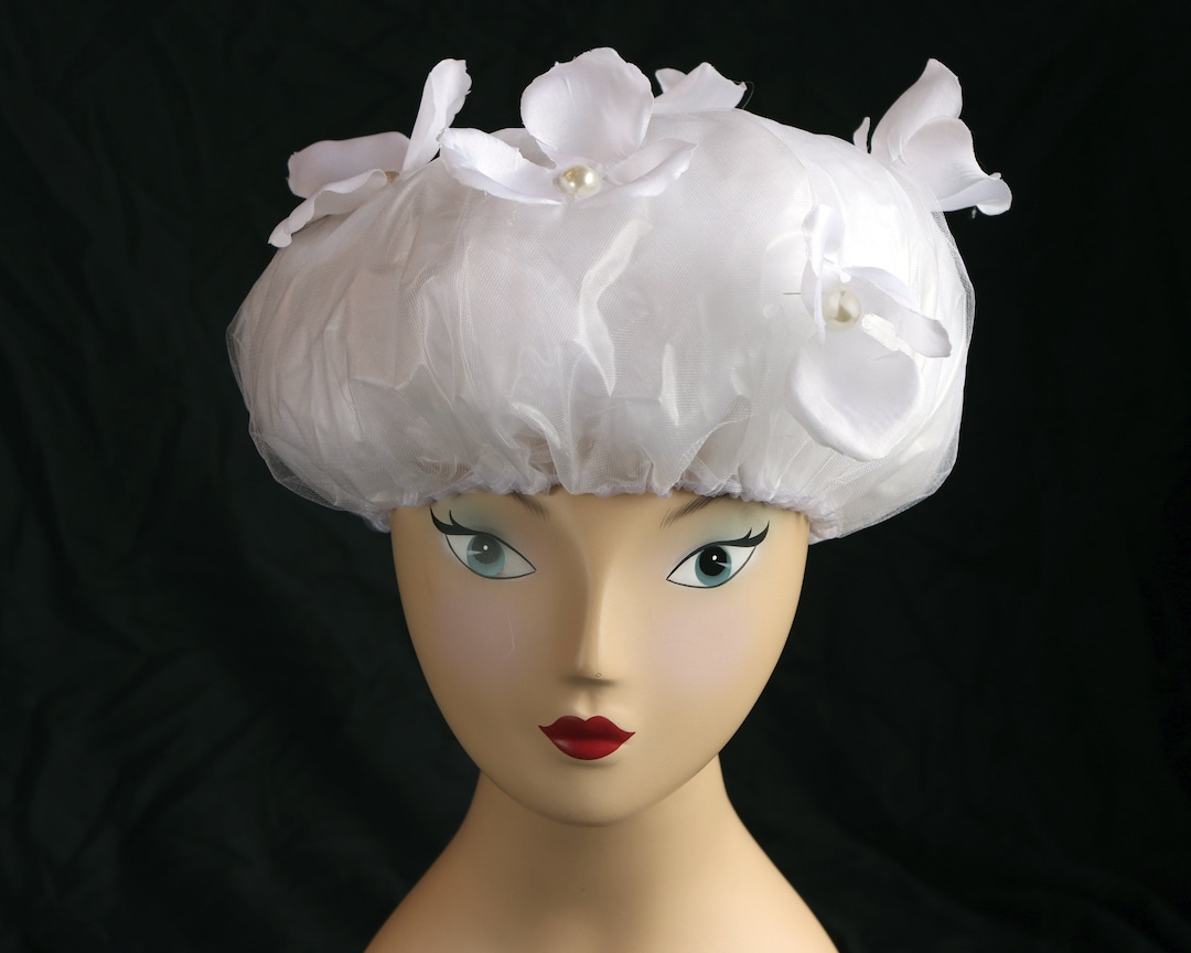 White Flower Petal Shower Cap: Elegant Pearl Accents - Etsy