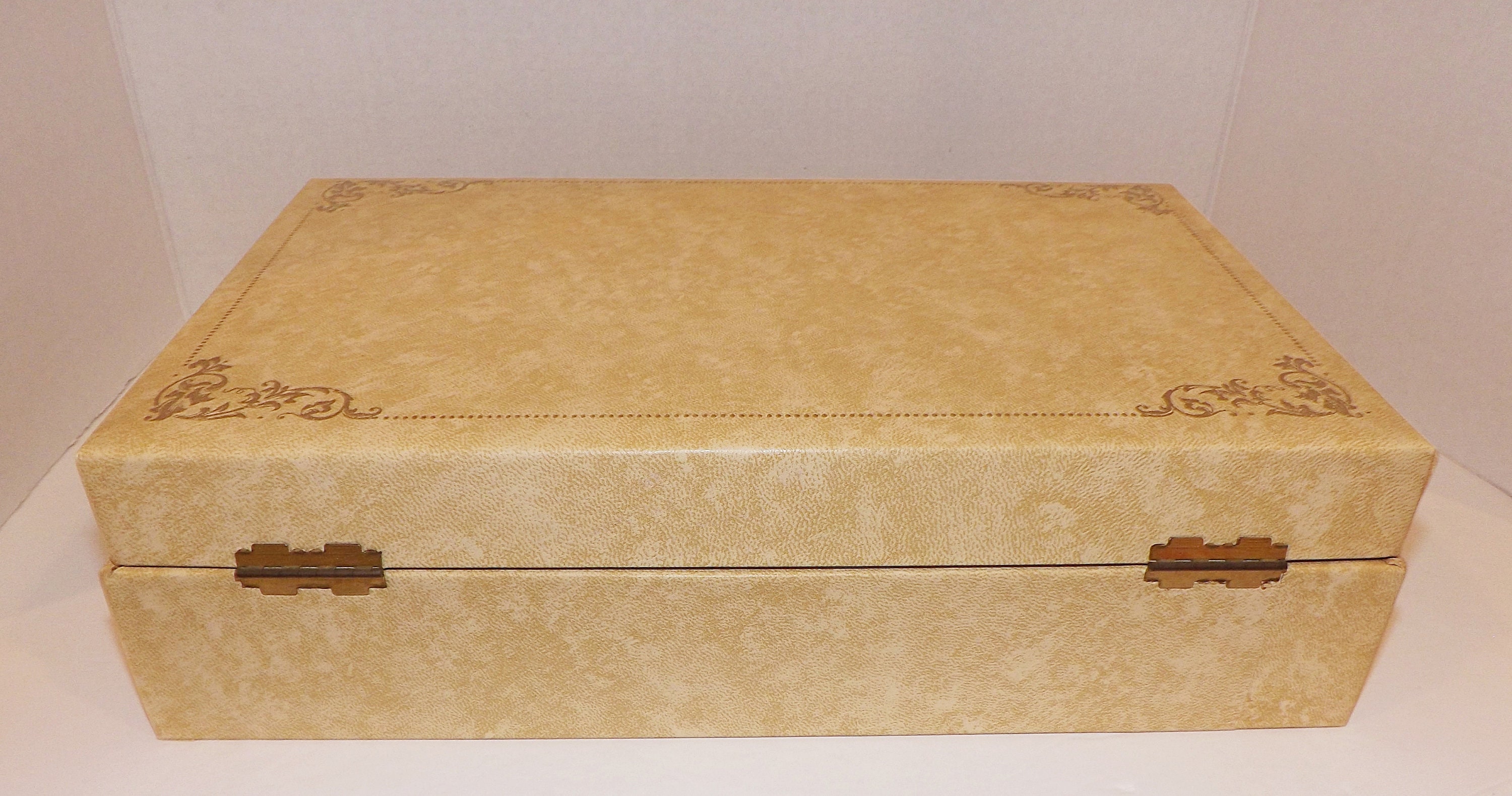 Vintage 60's Cheney Cream and Gold 2 Tier Jewelry Box With Red Velvet ...