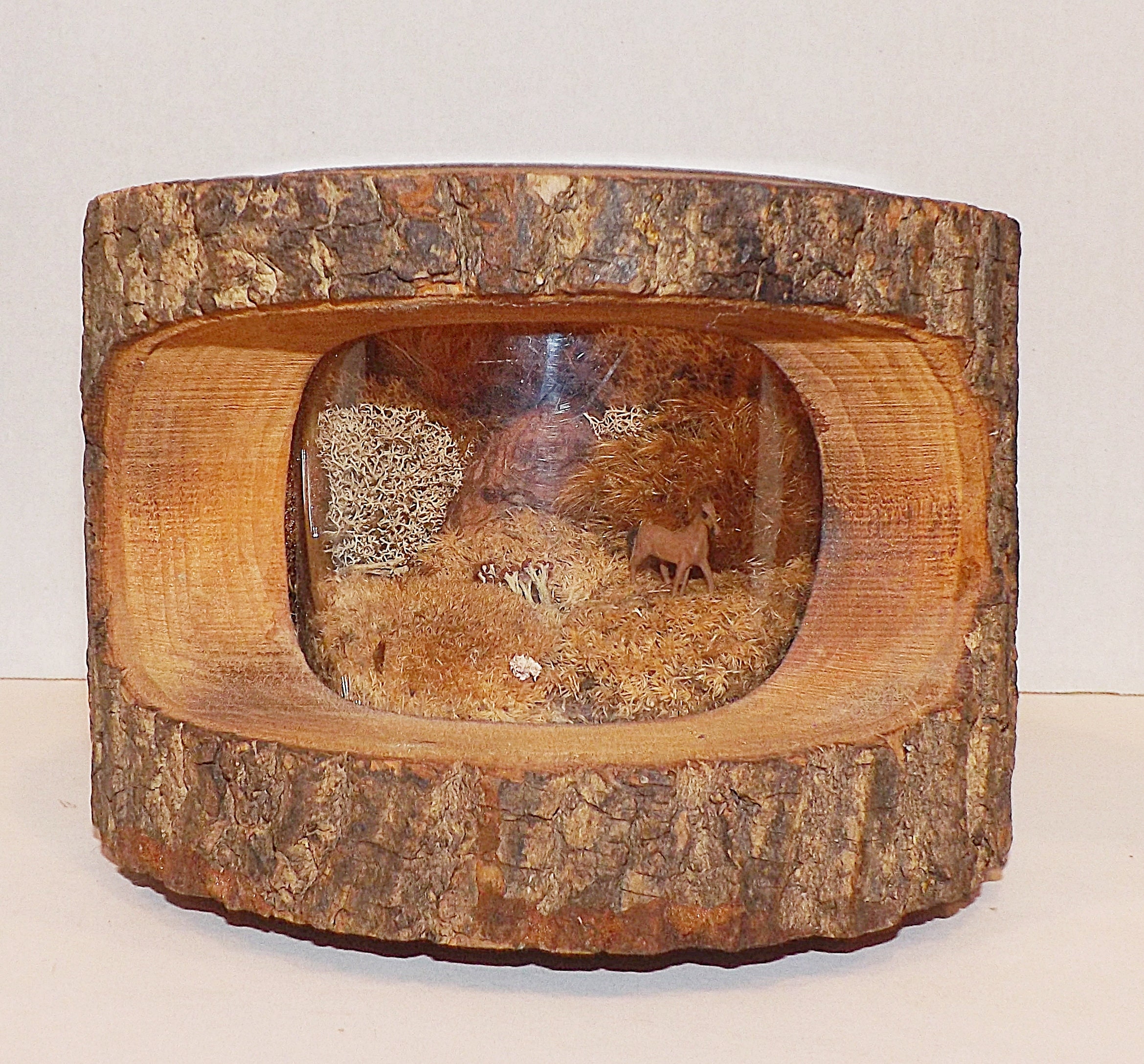 Vintage Log Diorama Box Wooden Miniature Woodland Creature Nature ...