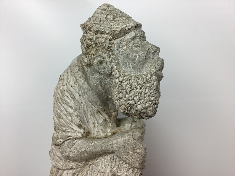 Hand Carved Stone Statue, Sitting Man, Artist Signed - Etsy