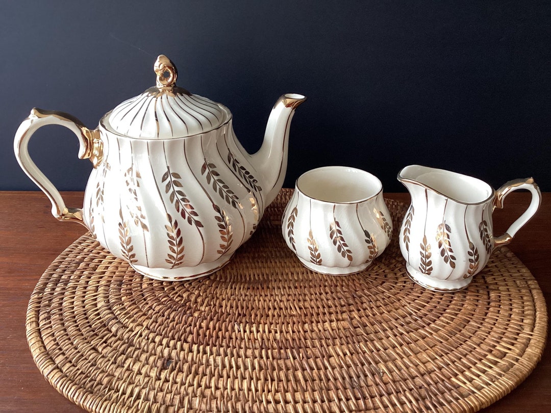 Vintage Sadler Tea Set, Hand Painted Gold Laurel Swirl Pattern - Etsy