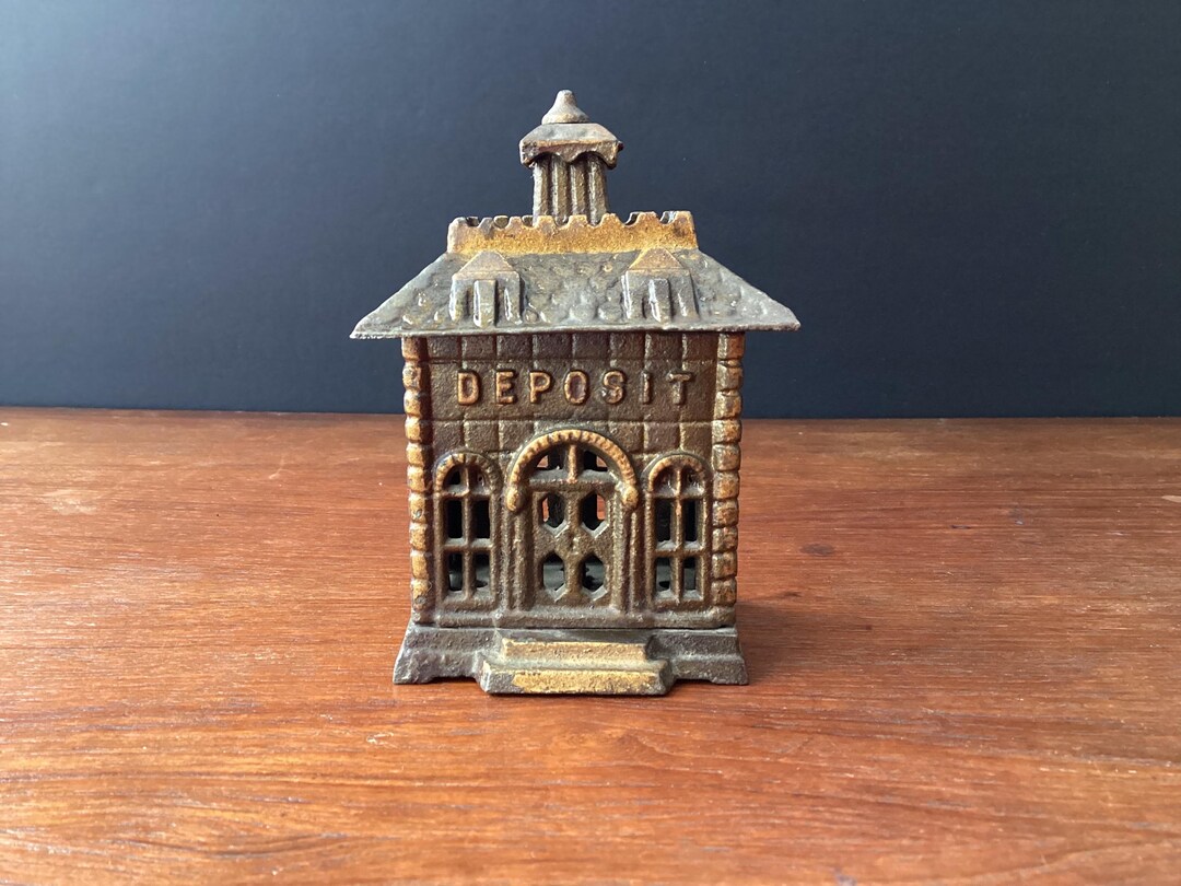 Antique Cast Iron Deposit Building Coin Bank - Etsy