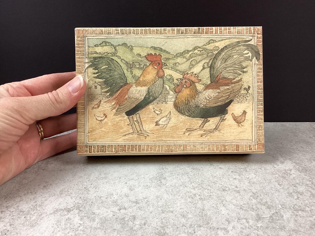 Vintage Matthew Rice Paperboard Trinket Box, Roosters - Etsy