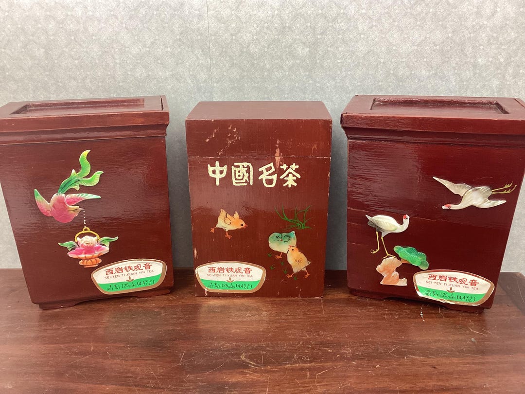 Set of 3 Vintage Chinese Tea Boxes, Bamboo With Mother of Pearl Designs ...