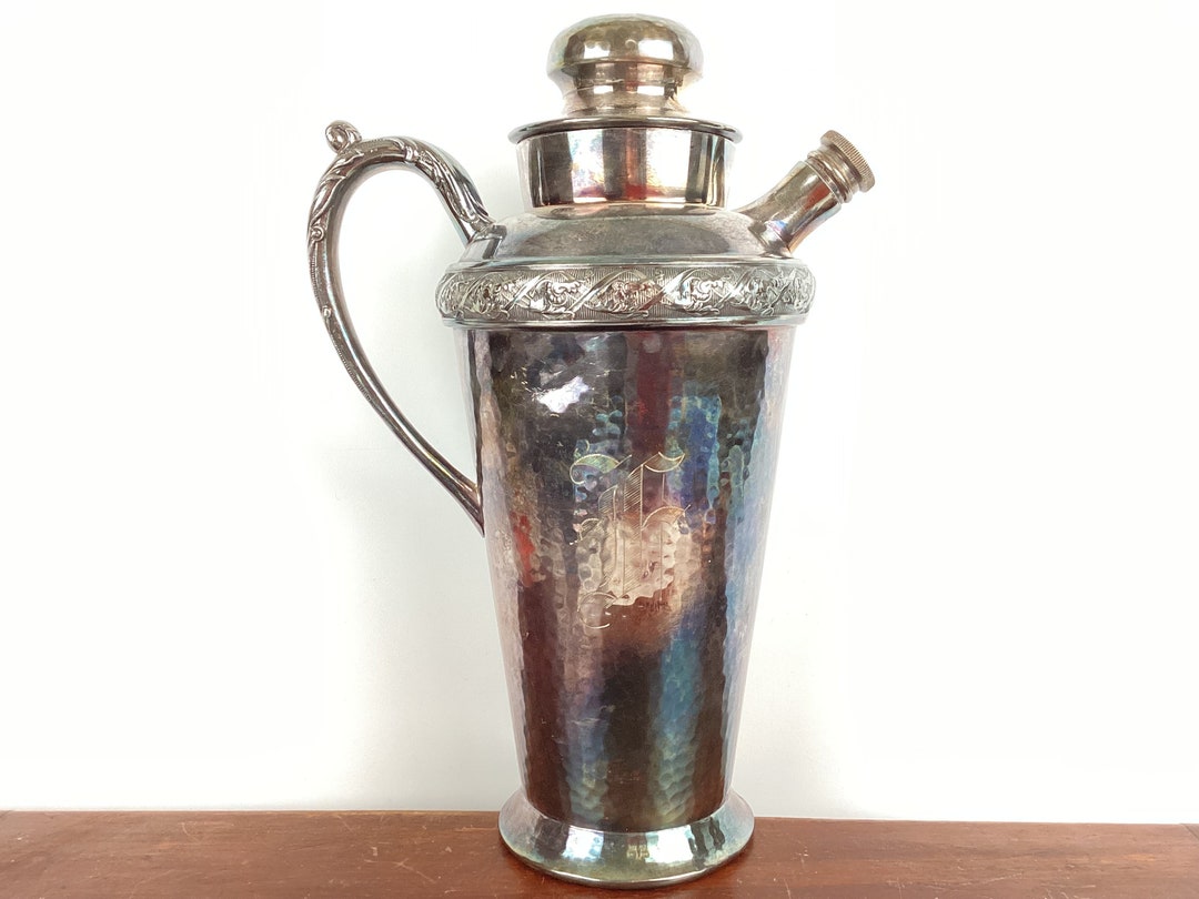 Vintage Victorian Plate Cocktail Shaker, Hammered Silver Plate Barware ...