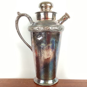 Vintage Victorian Plate Cocktail Shaker, Hammered Silver Plate Barware ...