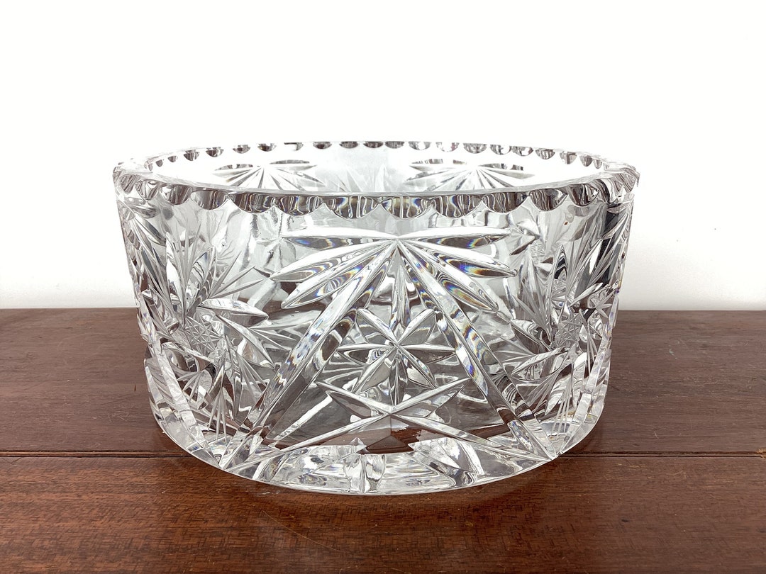 Vintage Heavy Cut Crystal Bowl, Flat Bottom Serving Bowl - Etsy