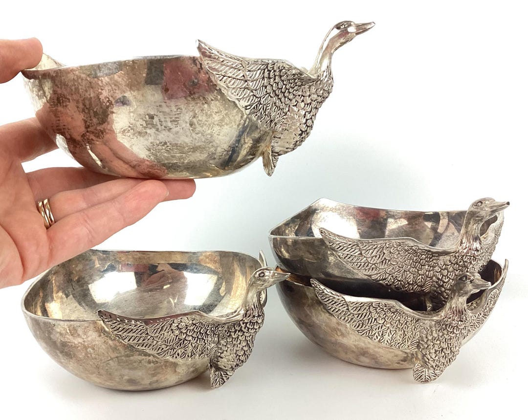 Set of 4 SILEA Flying Geese Bowl, Silver Plate Bowl Set - Etsy