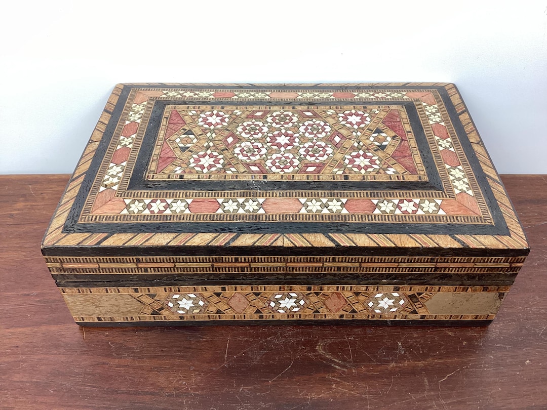 Vintage Handmade Wood Inlay Box, Marquetry Jewelry Trinket Box - Etsy