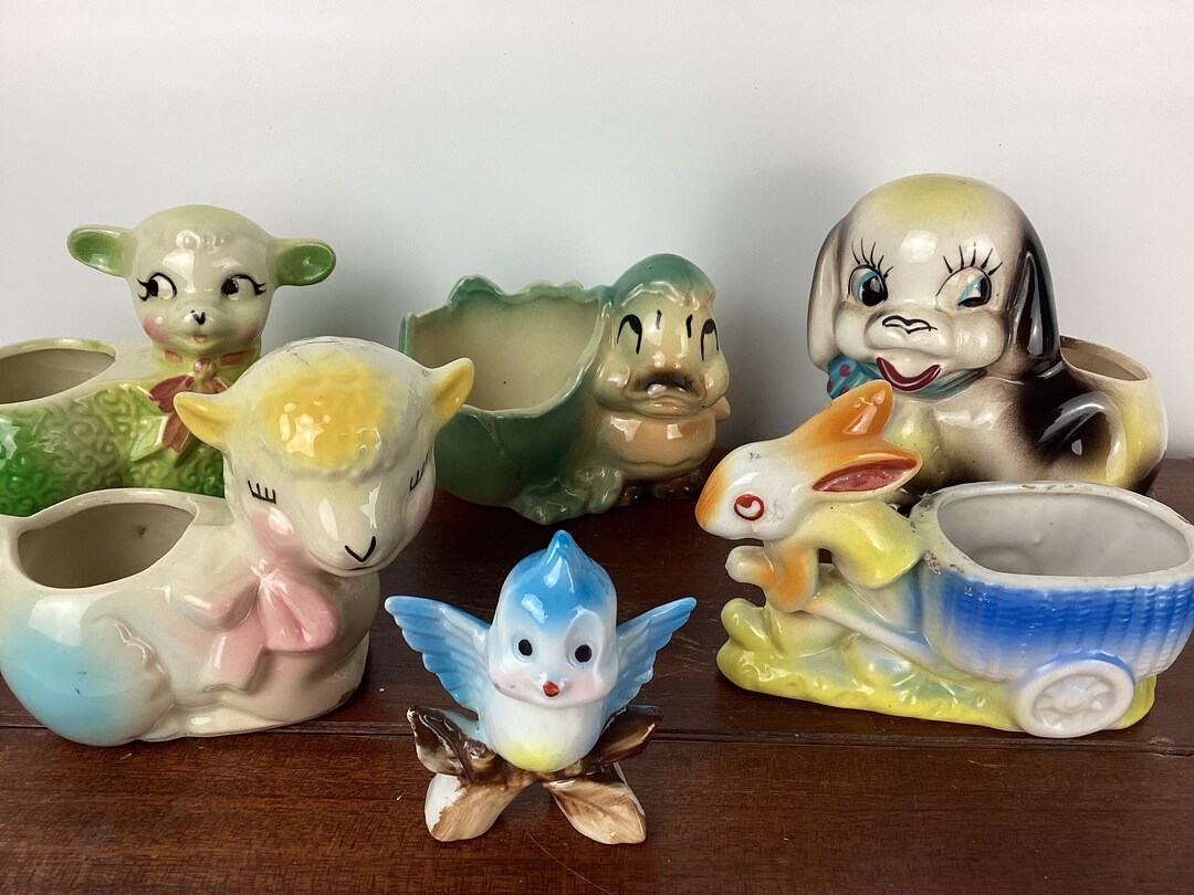Your Choice 1950s Small Ceramic Animal Planters, Rabbit, Bird, Duck ...