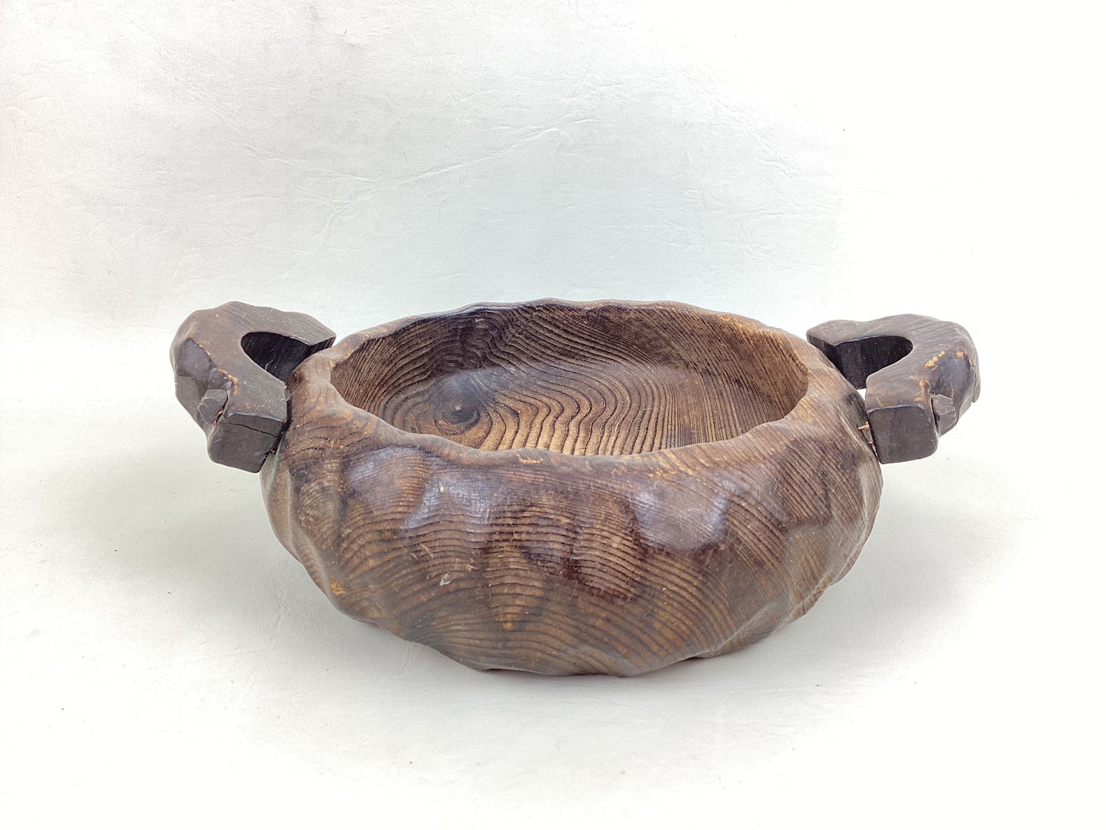 Antique Rustic Hand Carved Wooden Bowl With Handles - Etsy
