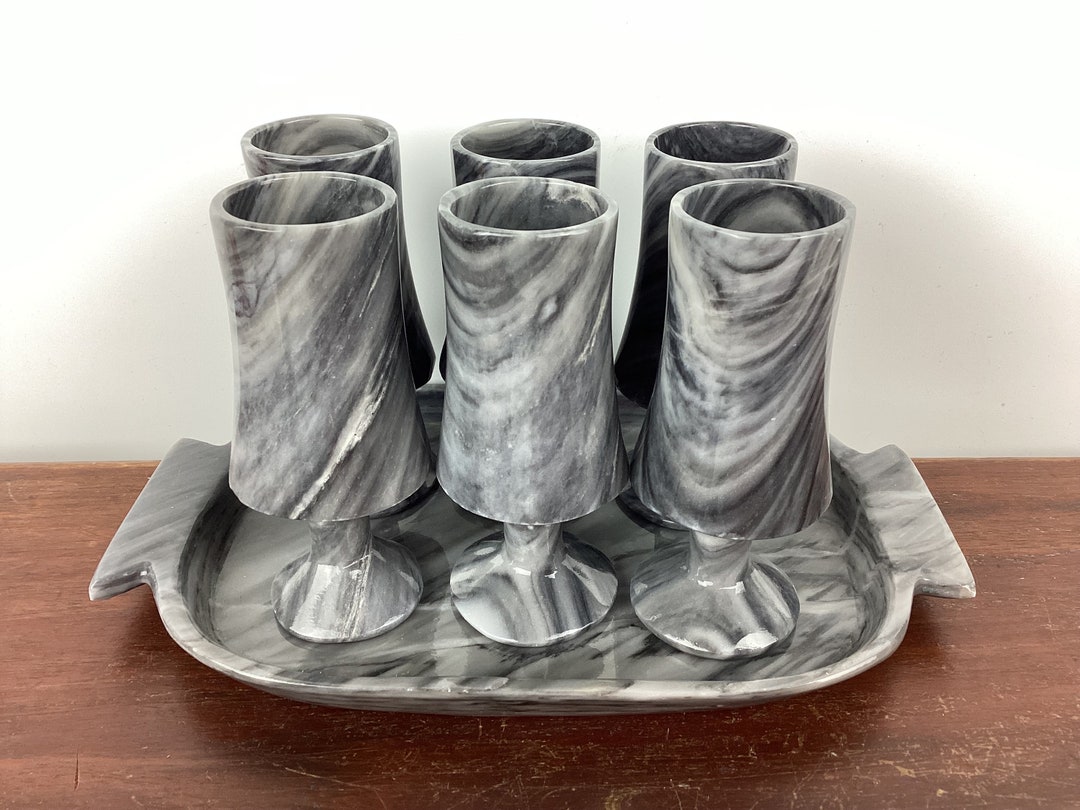 Vintage Stone Shot Glass Set, 6 Shot Glasses With Tray - Etsy