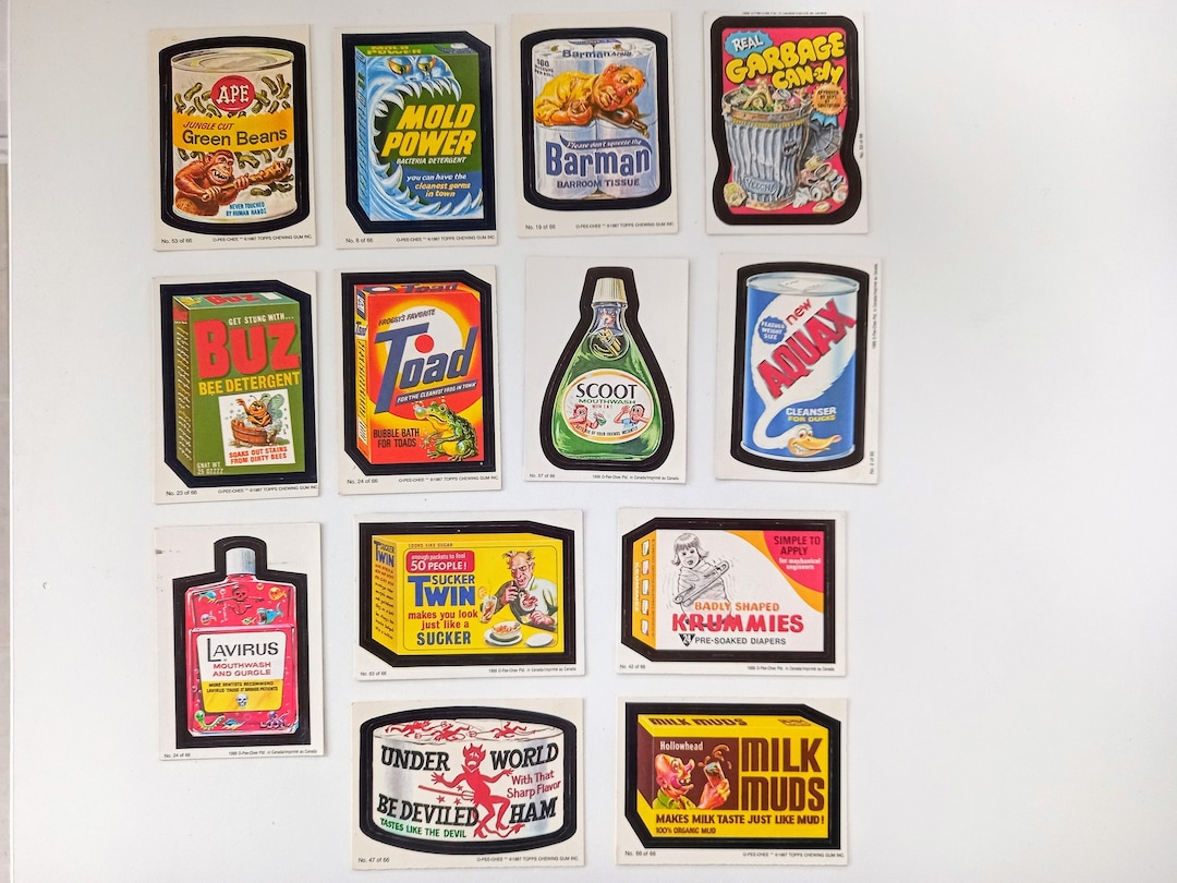 Vintage Lot of 13 Topps Chewing Gum Stickers, Real Garbage Candy, Wacky ...