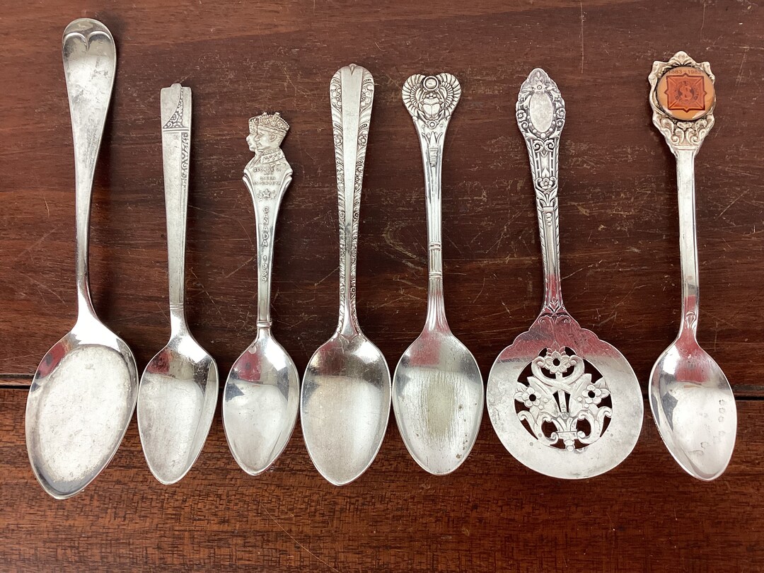 Lot of 7 Collectible Spoons, 1930s Oneide Bon Bon Spoon, 1900s Egyptian ...