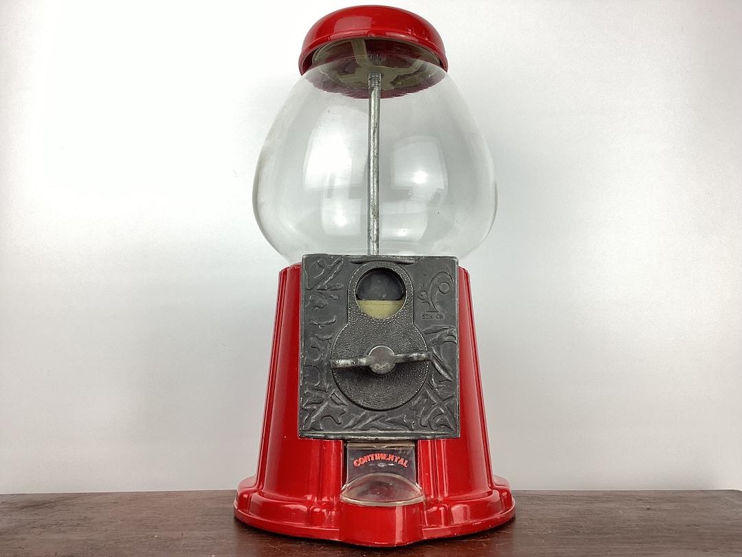 Gumball Machine by Continental Canada, 1980's Red Metal Base W/glass ...