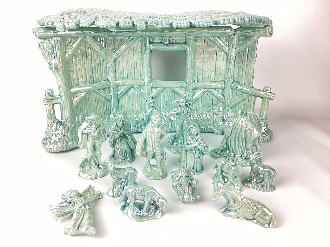 Vintage Ceramic Nativity Scene, Figurines With Stable - Etsy