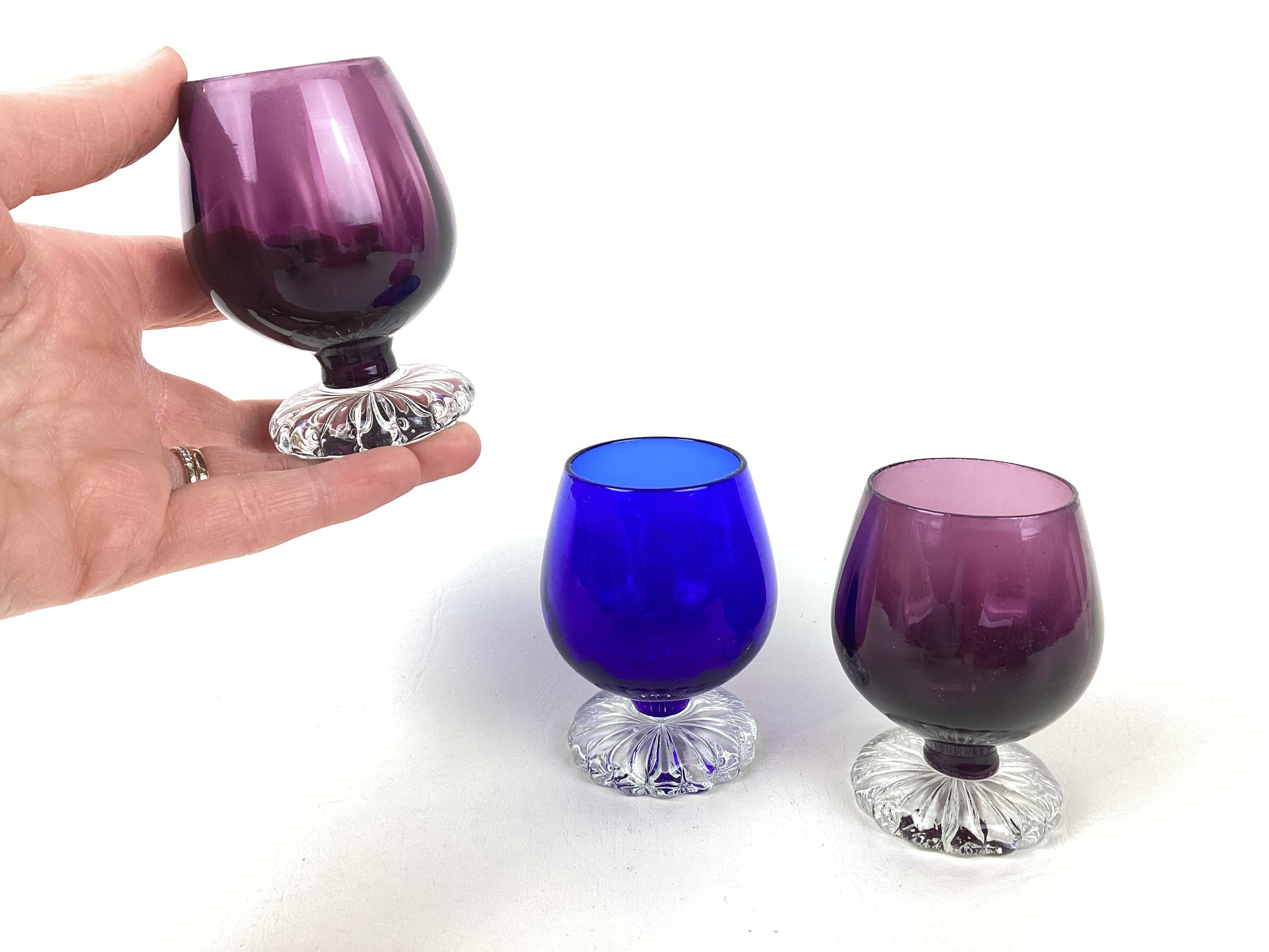 Vintage Set of 3 Miniature Brandy Snifters, Small Colored Glassware - Etsy