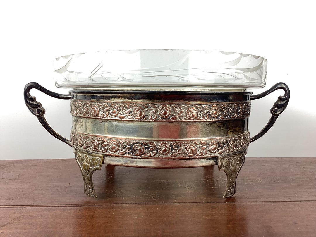 Vintage Silver Plate Serving Dish With Glass Insert, Silver Plate ...