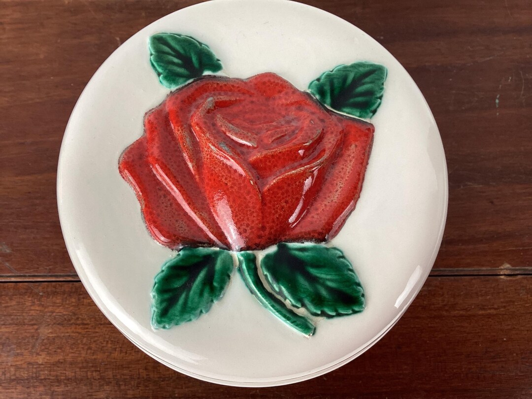 Red Rose Ceramic Lidded Trinket Dish, Jewelry Storage - Etsy