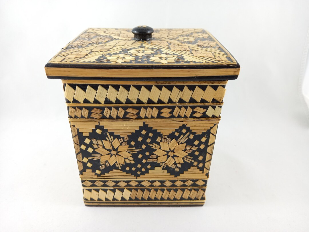 Decorated Wood Trinket Box Reed and Wood Black and Brown - Etsy