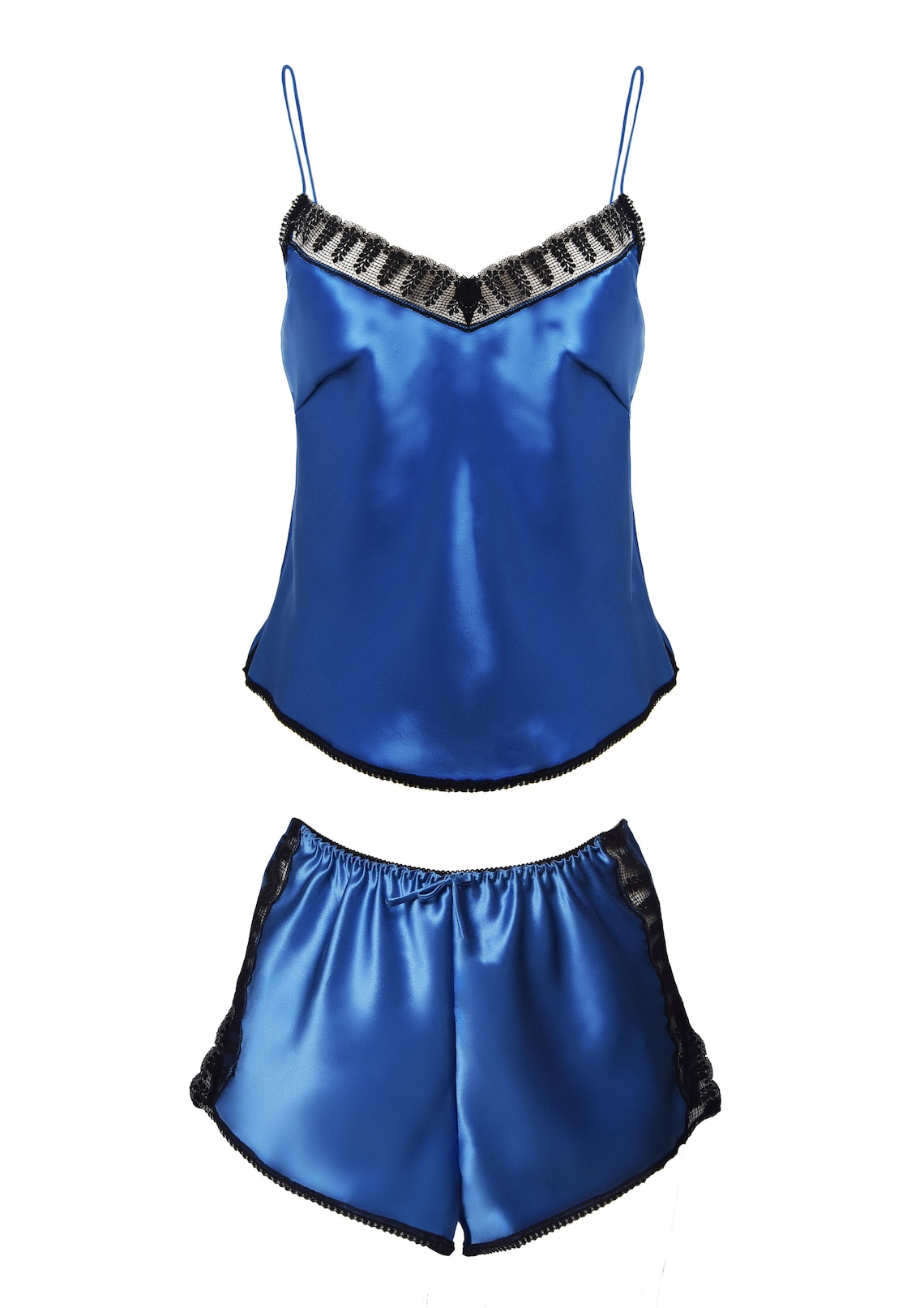 Deep Blue and Black Lace Camisole and French Knicker Set Silk - Etsy