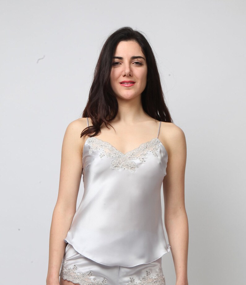 Satin Mist Silver Camisole Silk Satin Camisole Silver | Etsy