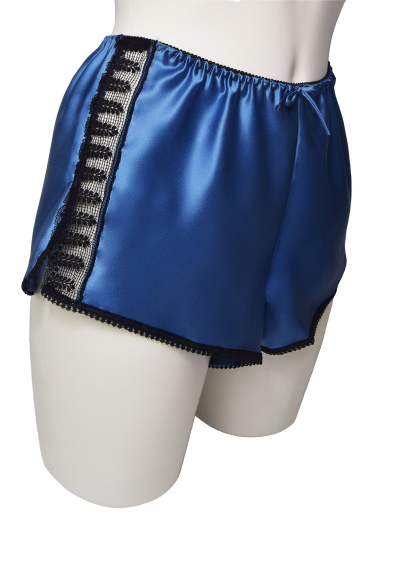 Deep Blue and Black Lace Camisole and French Knicker Set Silk - Etsy