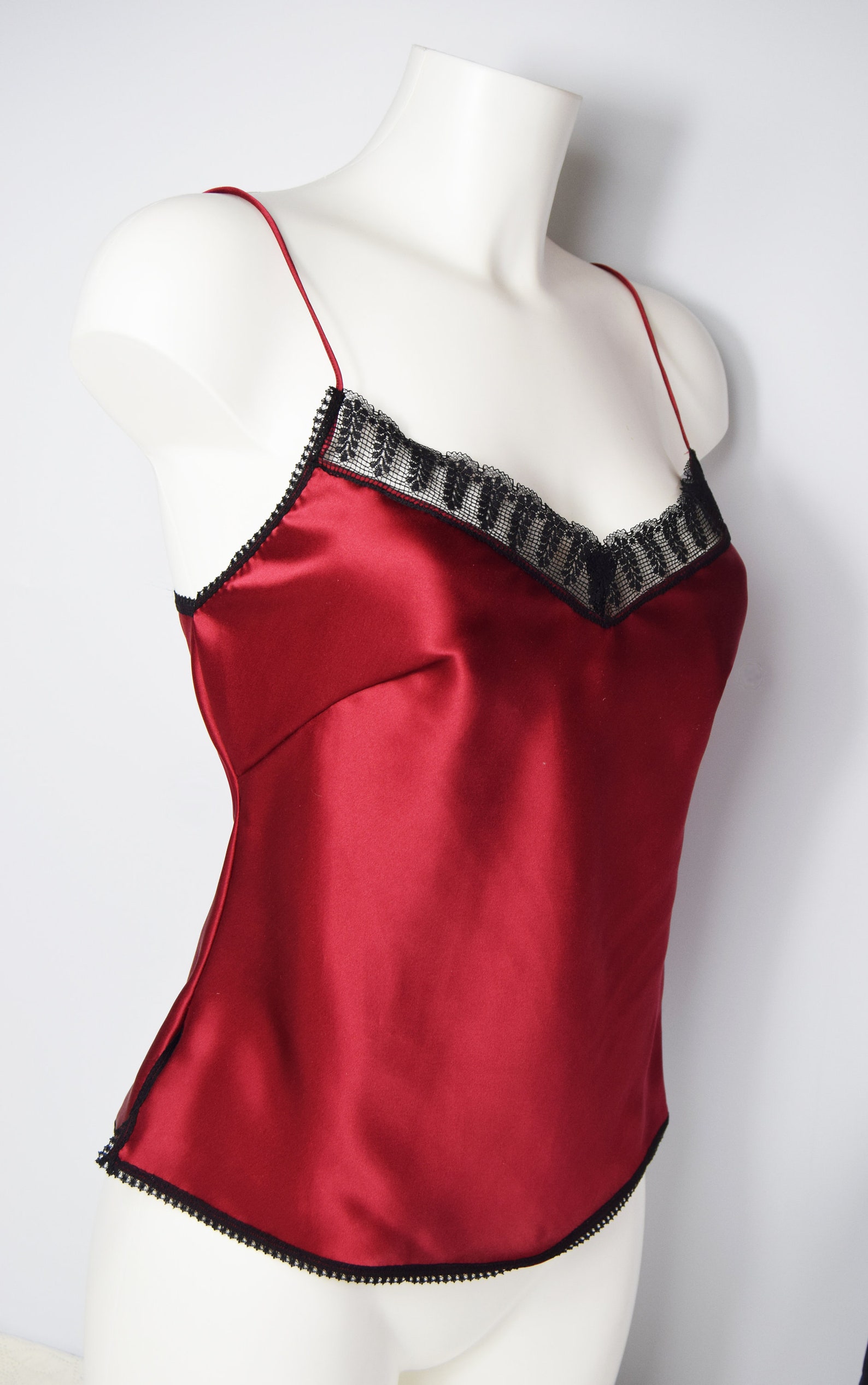 Ruby Red and Black Lace Camisole and French Knicker Set, Silk Camisole ...