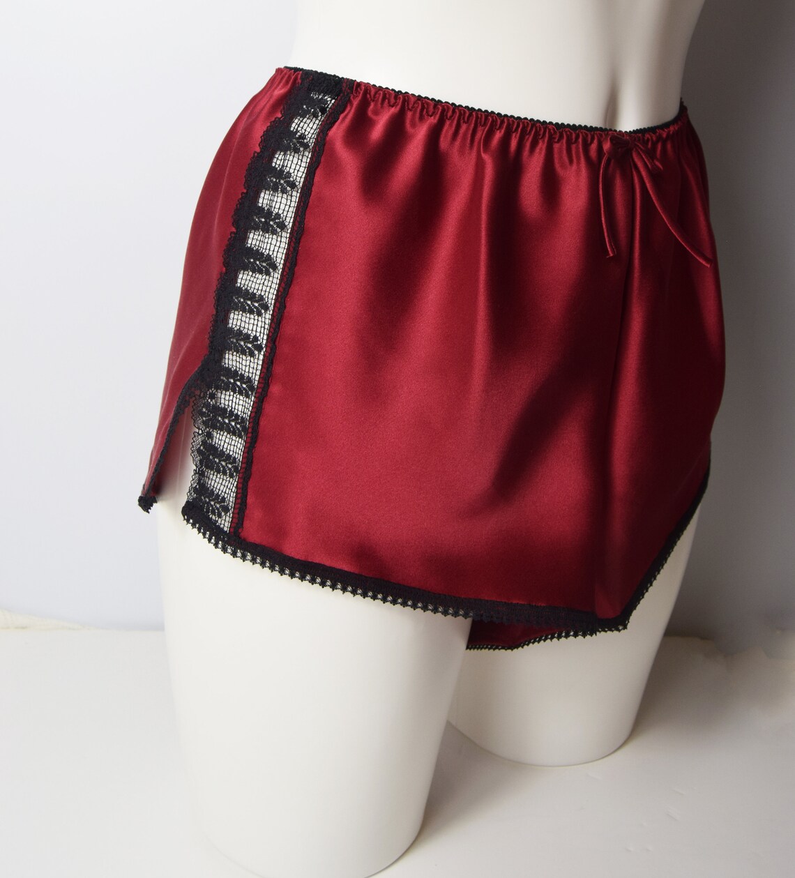 Ruby Red and Black Lace Camisole and French Knicker Set, Silk Camisole ...