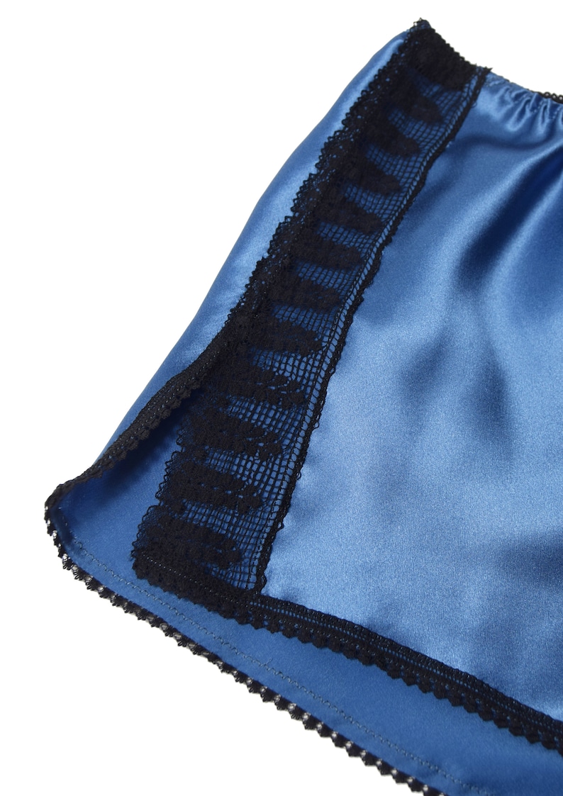 Deep Blue and Black Lace Camisole and French Knicker Set Silk - Etsy