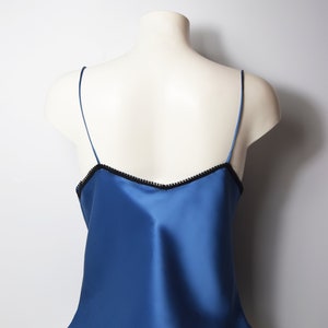 Deep Blue and Black Lace Camisole and French Knicker Set, Silk Camisole ...