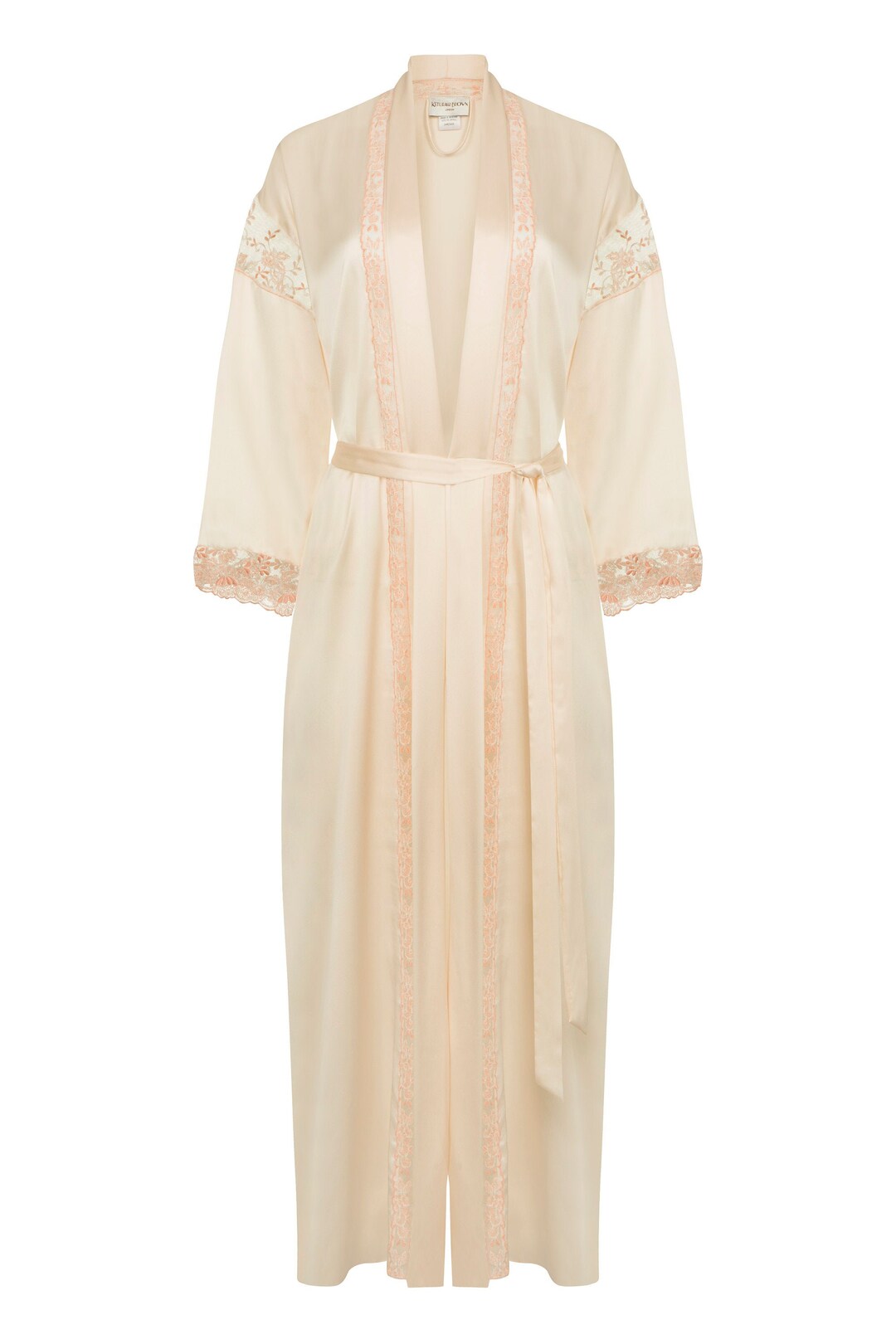 Peach Pink Silk Long Robe, Silk and Lace Dressing Gown, Silk Gown, Silk ...