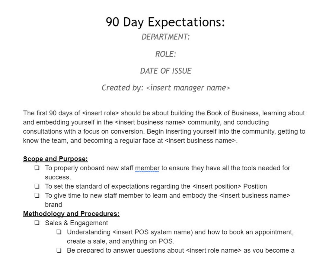 90-day Expectations Template microsoft Word / Google Docs - Etsy