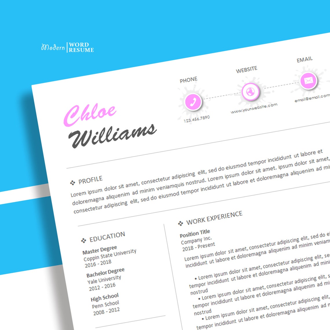 Resume Template Resume CV Template For Word One Page Resume Etsy