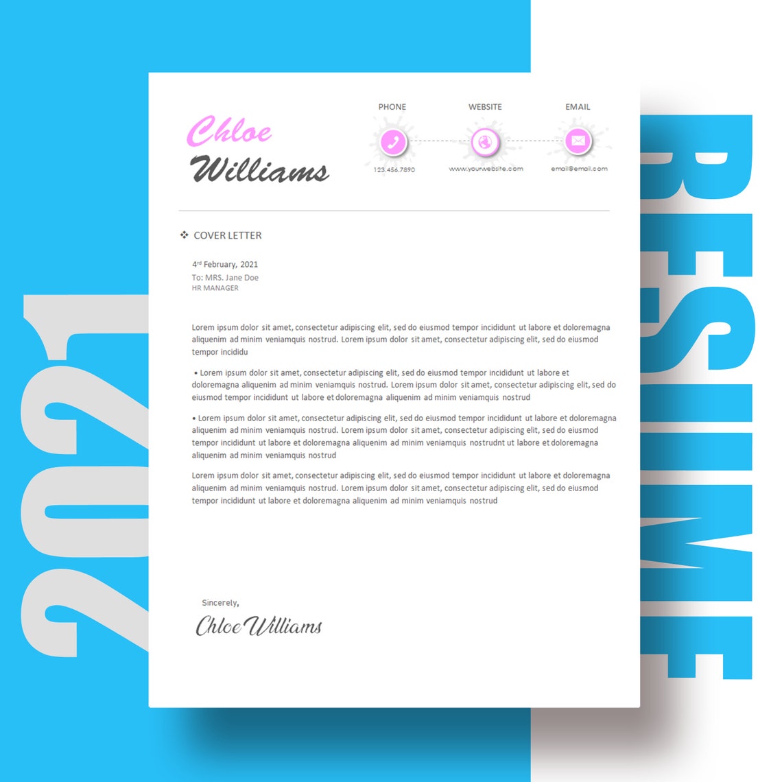 Resume Template Resume CV Template For Word One Page Resume Etsy