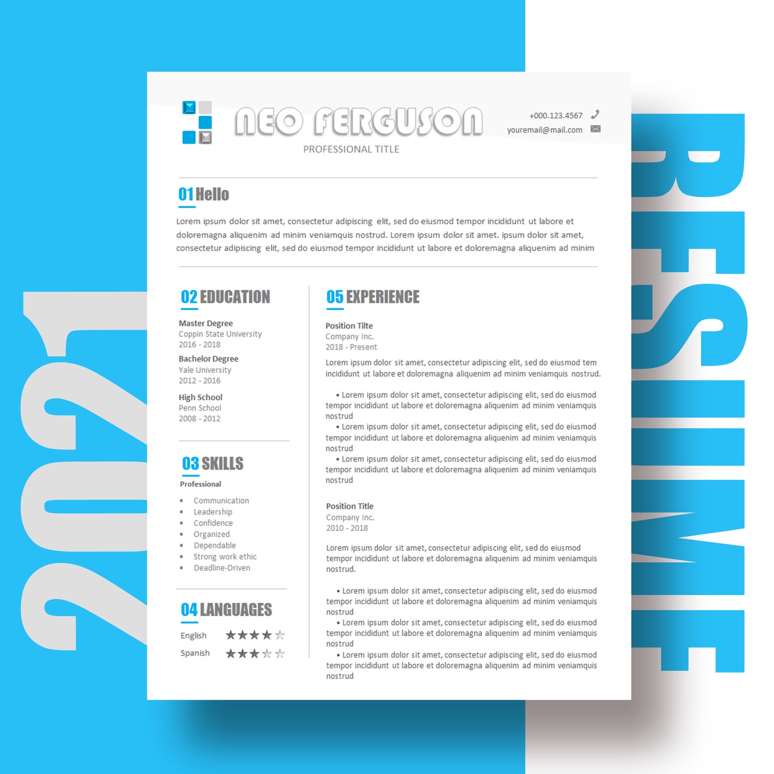 Resume Template One Page CV Template Cover Letter Modern Etsy