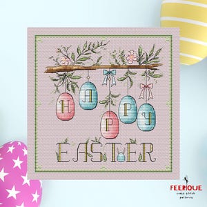 Easter Cross Stitch Pattern - Happy Easter Design. Digital Dowload PDF ...