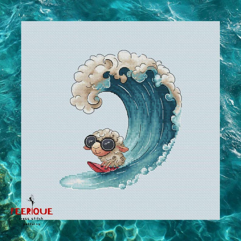 Surfing Sheep Cross Stitch Pattern – Funny Animal Embroidery PDF ...